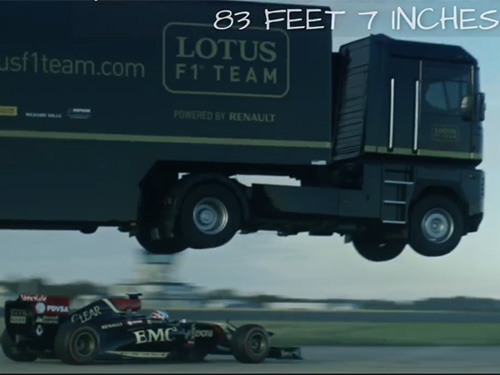 Video of the week: Truck jumps over moving Lotus F1 car | DriveArabia